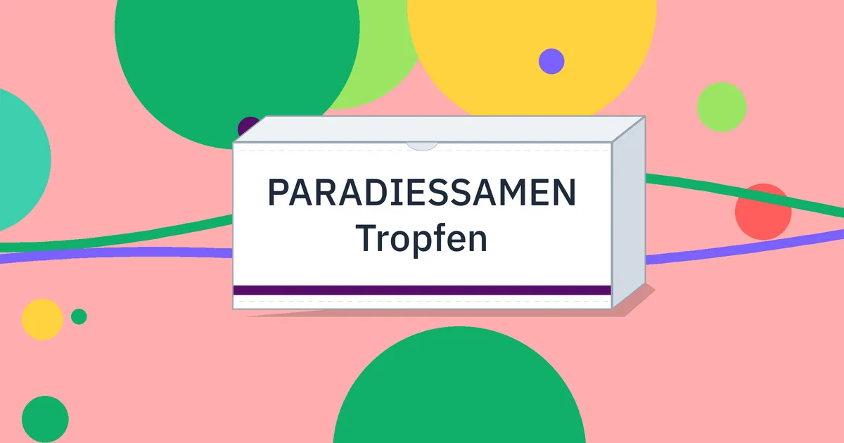 Symbolbild: Packung mit der Aufschrift PARADIESSAMEN Tropfen (PZN 18259508) – Verfügbarkeit und Bezug in Apotheken in Frankfurt am Main