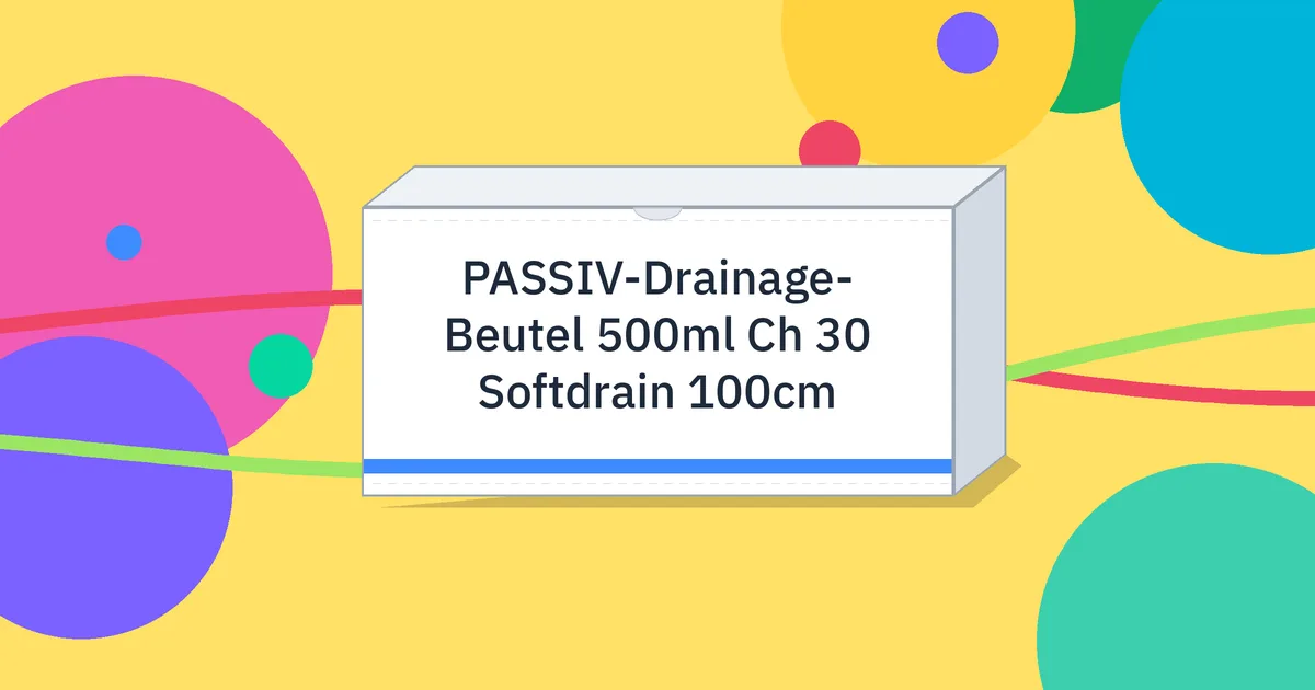 Symbolbild: Packung mit der Aufschrift PASSIV-Drainage-Beutel 500ml Ch 30 Softdrain 100cm (PZN 16598873) – Verfügbarkeit und Bezug in Apotheken in Frankfurt am Main
