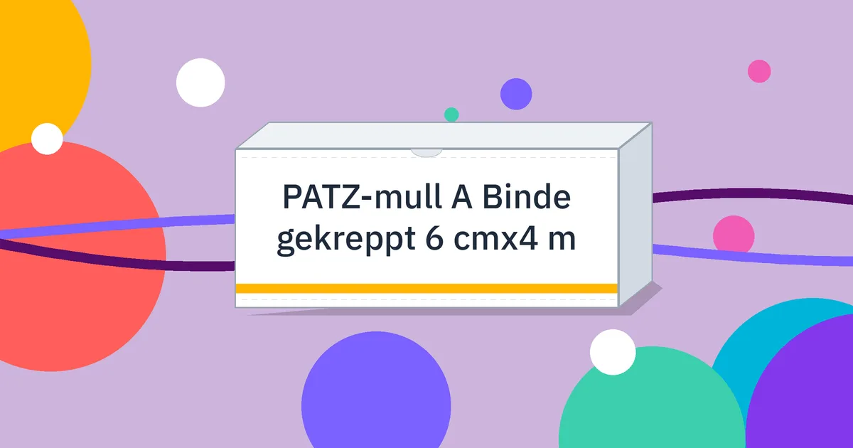 Symbolbild: Packung mit der Aufschrift PATZ-mull A Binde gekreppt 6 cmx4 m (PZN 06815039) – Verfügbarkeit und Bezug in Apotheken in Frankfurt am Main
