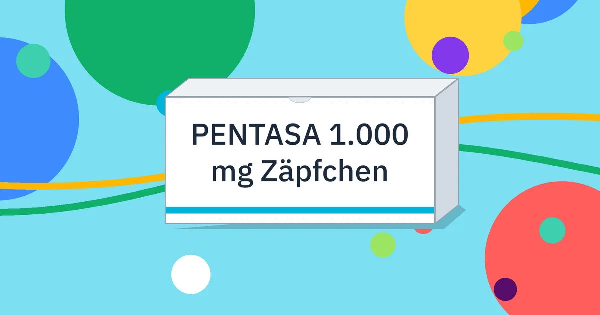 Symbolbild: Packung mit der Aufschrift PENTASA 1.000 mg Zäpfchen (PZN 09234366) – Verfügbarkeit und Bezug in Apotheken in Frankfurt am Main