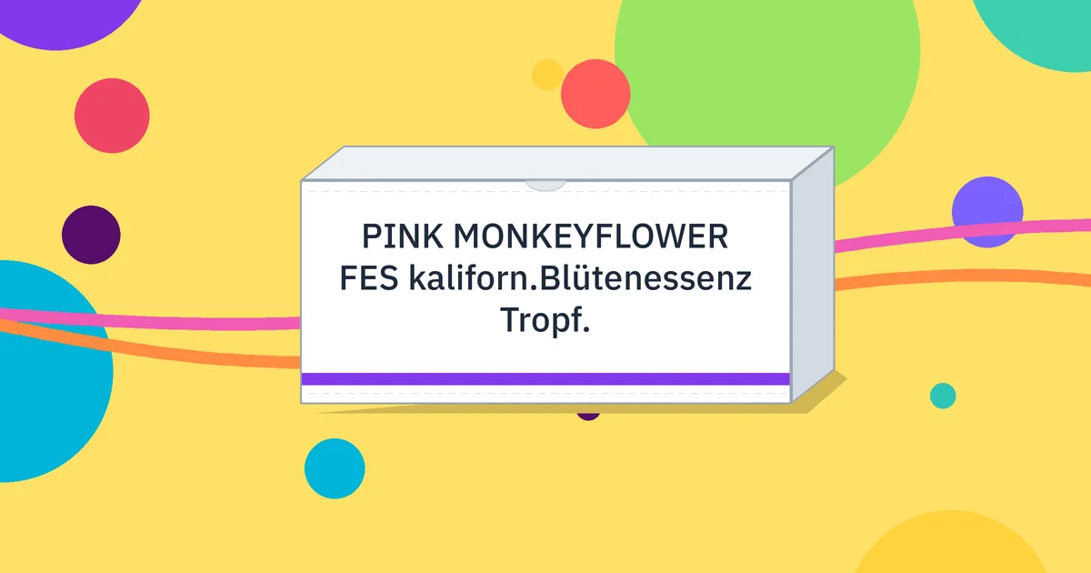 Symbolbild: Packung mit der Aufschrift PINK MONKEYFLOWER FES kaliforn.Blütenessenz Tropf. (PZN 09172607) – Verfügbarkeit und Bezug in Apotheken in Frankfurt am Main