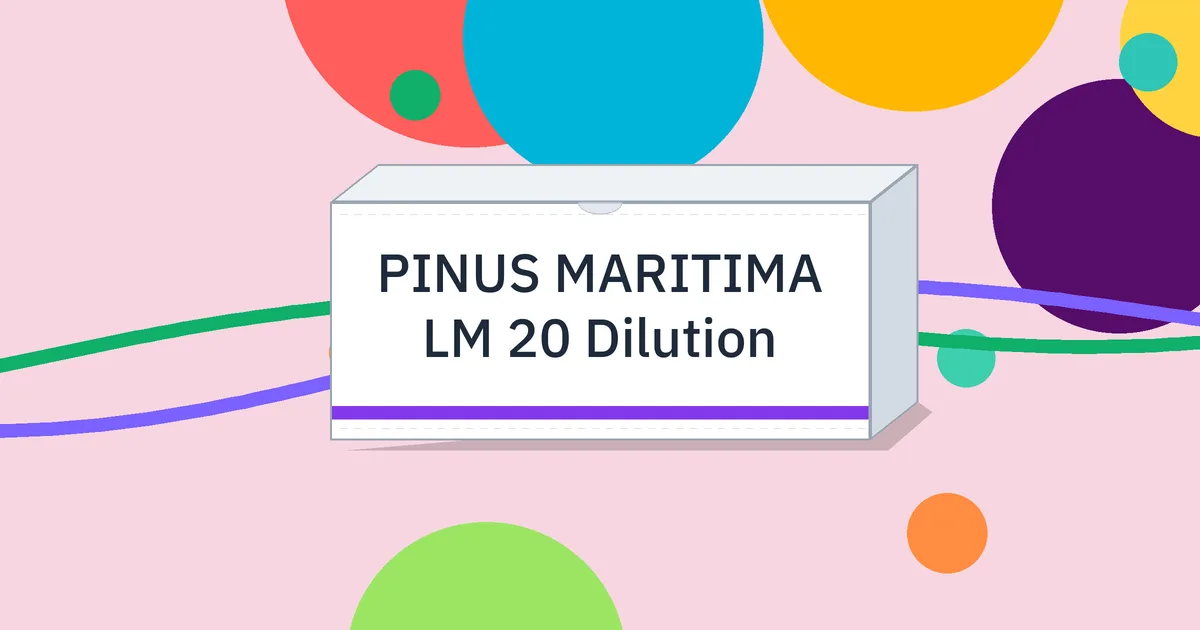 Symbolbild: Packung mit der Aufschrift PINUS MARITIMA LM 20 Dilution (PZN 13644466) – Verfügbarkeit und Bezug in Apotheken in Frankfurt am Main