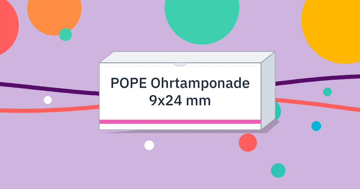 Symbolbild: Packung mit der Aufschrift POPE Ohrtamponade 9x24 mm (PZN 06591953) – Verfügbarkeit und Bezug in Apotheken in Frankfurt am Main