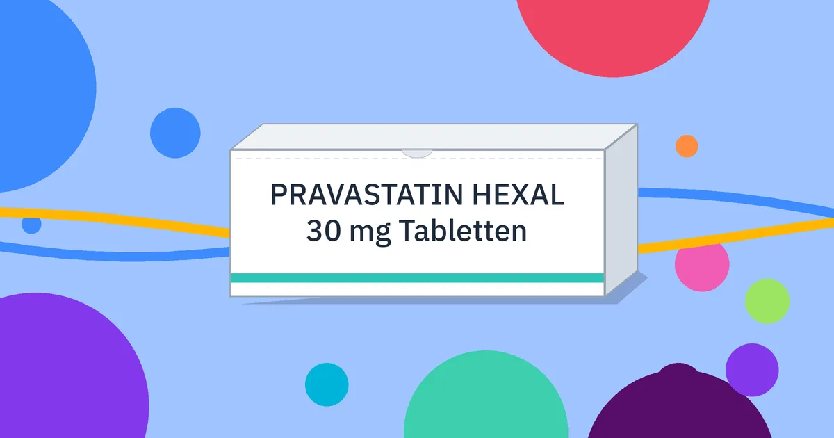Symbolbild: Packung mit der Aufschrift PRAVASTATIN HEXAL 30 mg Tabletten (PZN 00469895) – Verfügbarkeit und Bezug in Apotheken in Frankfurt am Main