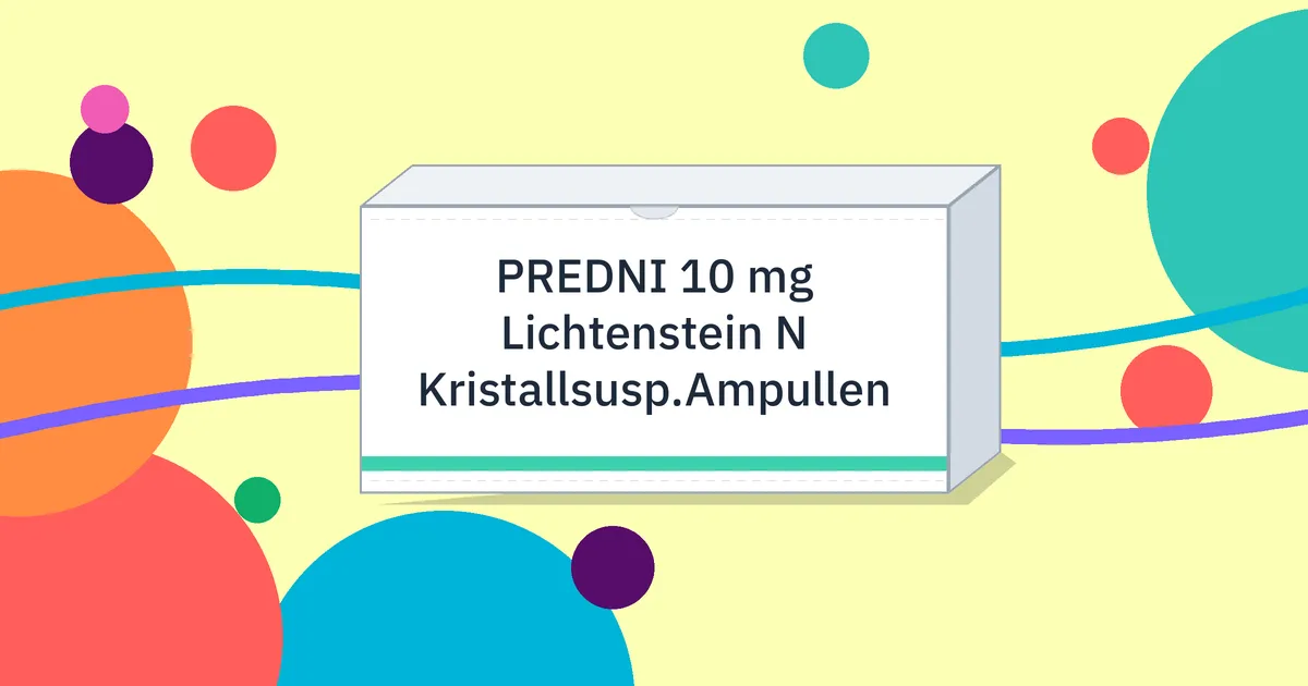 Symbolbild: Packung mit der Aufschrift PREDNI 10 mg Lichtenstein N Kristallsusp.Ampullen (PZN 02261443) – Verfügbarkeit und Bezug in Apotheken in Frankfurt am Main
