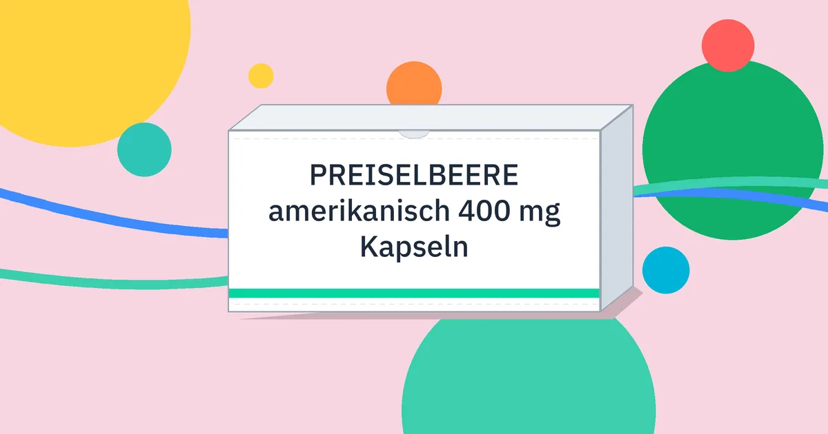 Symbolbild: Packung mit der Aufschrift PREISELBEERE amerikanisch 400 mg Kapseln (PZN 04130372) – Verfügbarkeit und Bezug in Apotheken in Frankfurt am Main