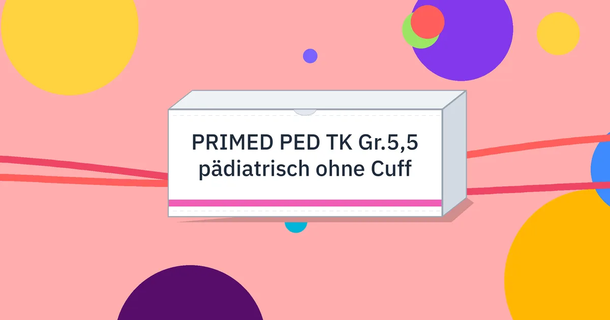 Symbolbild: Packung mit der Aufschrift PRIMED PED TK Gr.5,5 pädiatrisch ohne Cuff (PZN 11108806) – Verfügbarkeit und Bezug in Apotheken in Frankfurt am Main