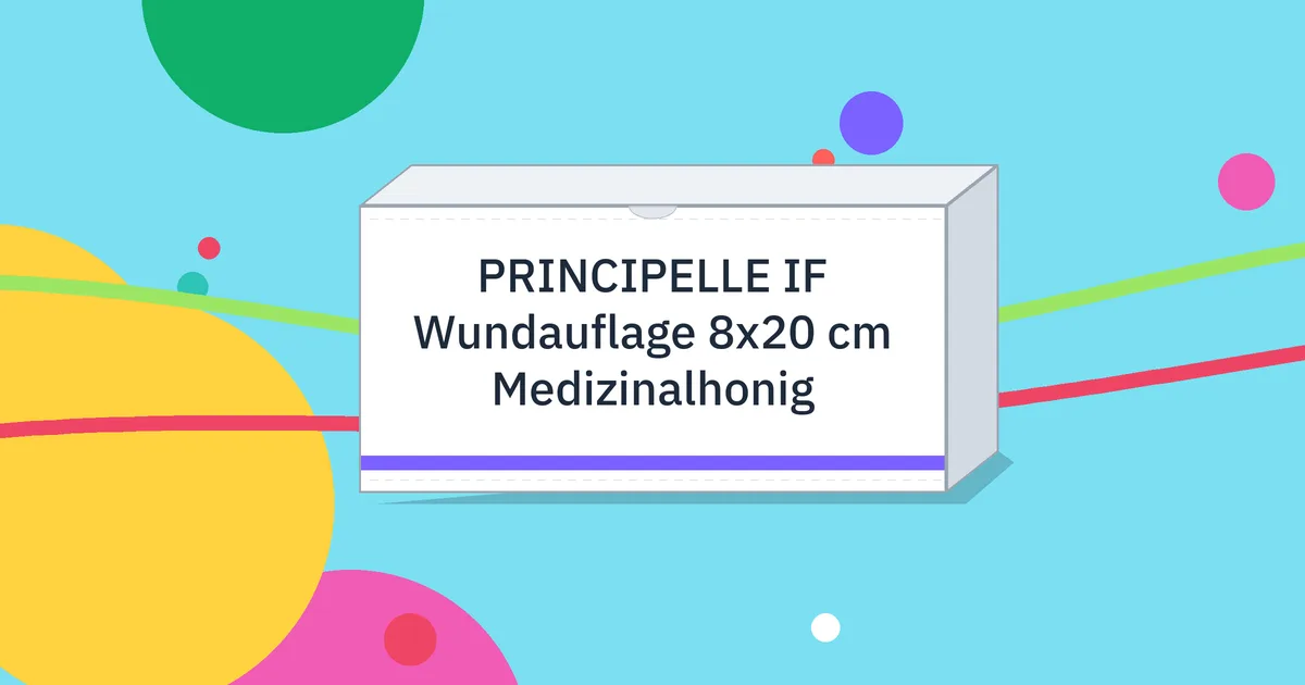 Symbolbild: Packung mit der Aufschrift PRINCIPELLE IF Wundauflage 8x20 cm Medizinalhonig (PZN 19958697) – Verfügbarkeit und Bezug in Apotheken in Frankfurt am Main