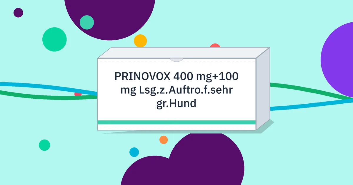 Symbolbild: Packung mit der Aufschrift PRINOVOX 400 mg+100 mg Lsg.z.Auftro.f.sehr gr.Hund (PZN 14006093) – Verfügbarkeit und Bezug in Apotheken in Frankfurt am Main