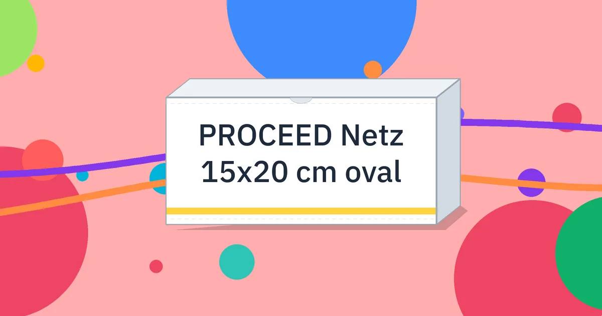 Symbolbild: Packung mit der Aufschrift PROCEED Netz 15x20 cm oval (PZN 20852254) – Verfügbarkeit und Bezug in Apotheken in Frankfurt am Main