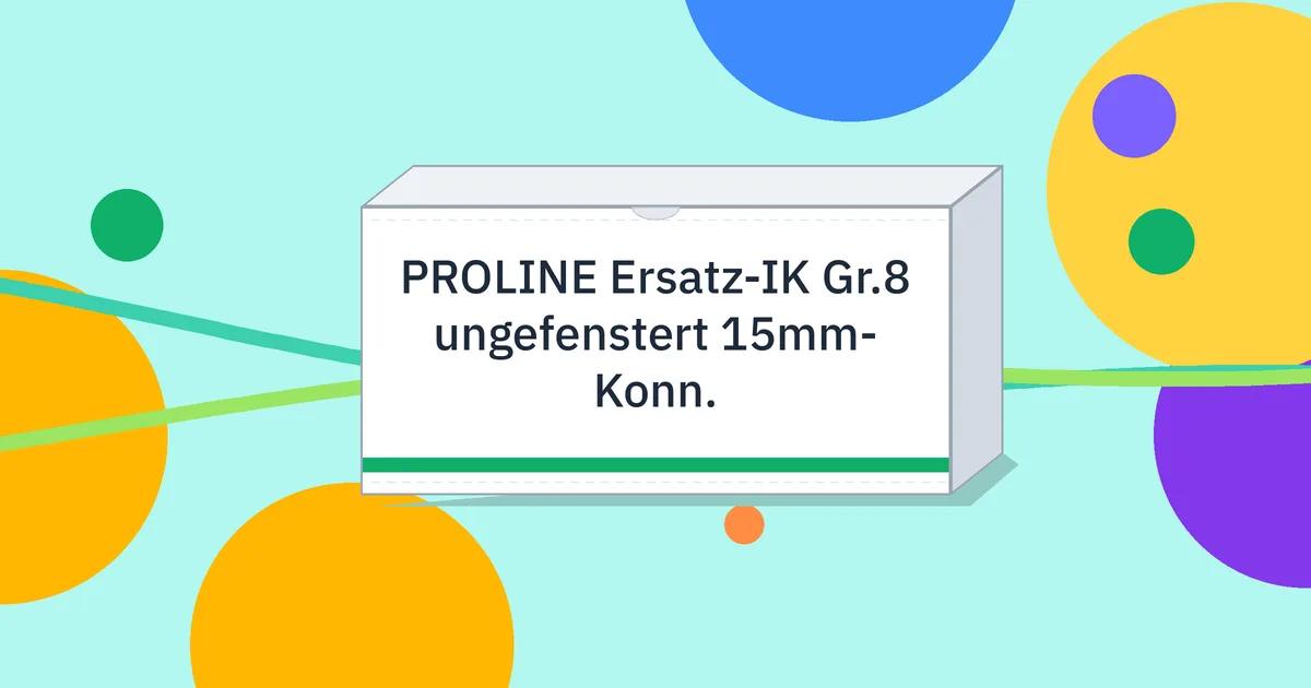 Symbolbild: Packung mit der Aufschrift PROLINE Ersatz-IK Gr.8 ungefenstert 15mm-Konn. (PZN 16224121) – Verfügbarkeit und Bezug in Apotheken in Frankfurt am Main