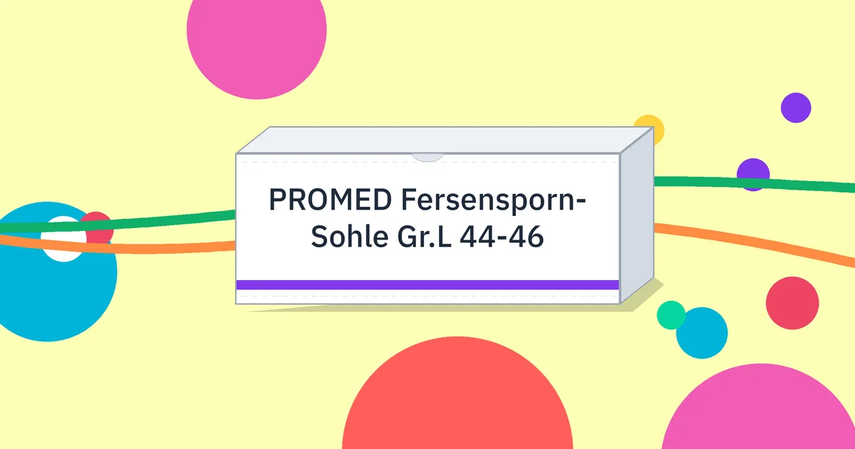Symbolbild: Packung mit der Aufschrift PROMED Fersensporn-Sohle Gr.L 44-46 (PZN 07296067) – Verfügbarkeit und Bezug in Apotheken in Frankfurt am Main