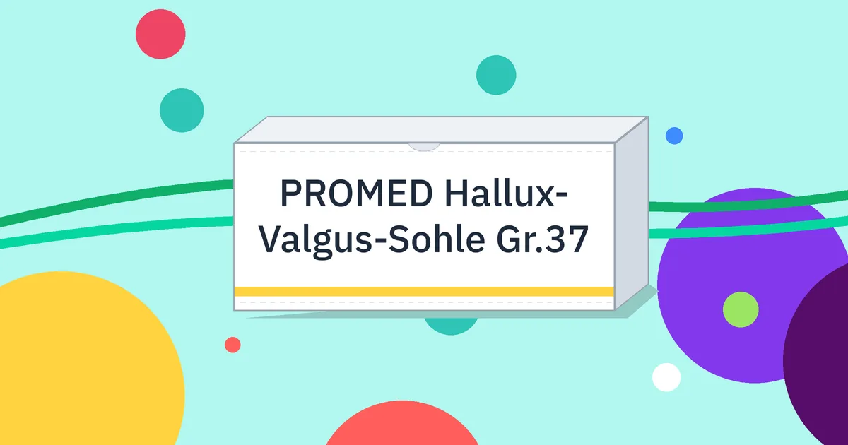 Symbolbild: Packung mit der Aufschrift PROMED Hallux-Valgus-Sohle Gr.37 (PZN 07296481) – Verfügbarkeit und Bezug in Apotheken in Frankfurt am Main