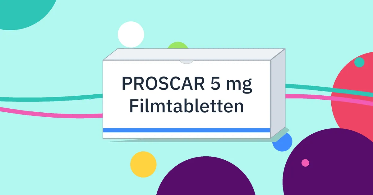 Symbolbild: Packung mit der Aufschrift PROSCAR 5 mg Filmtabletten (PZN 07777996) – Verfügbarkeit und Bezug in Apotheken in Frankfurt am Main
