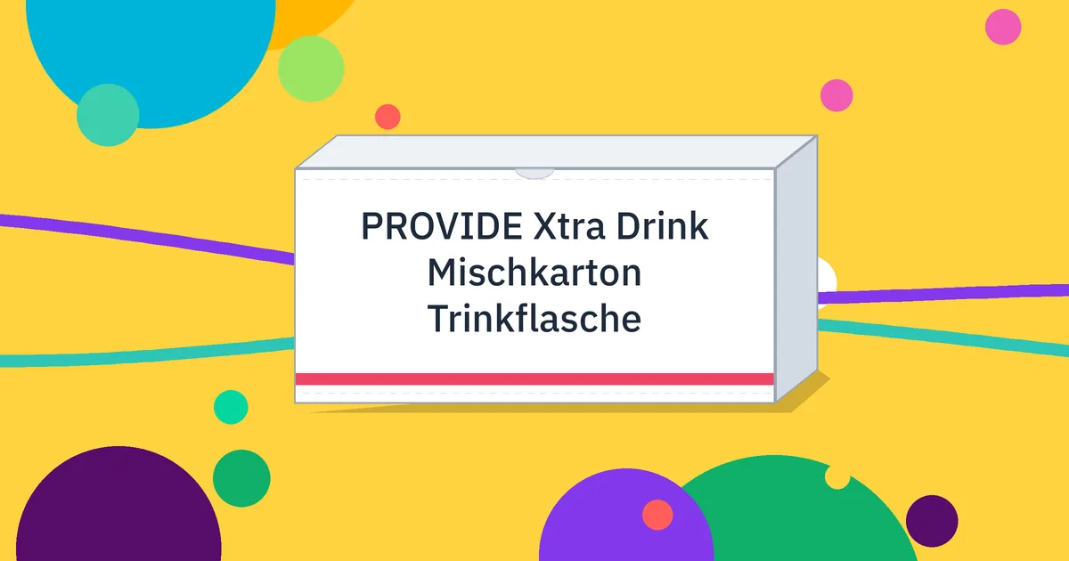 Symbolbild: Packung mit der Aufschrift PROVIDE Xtra Drink Mischkarton Trinkflasche (PZN 20599281) – Verfügbarkeit und Bezug in Apotheken in Frankfurt am Main