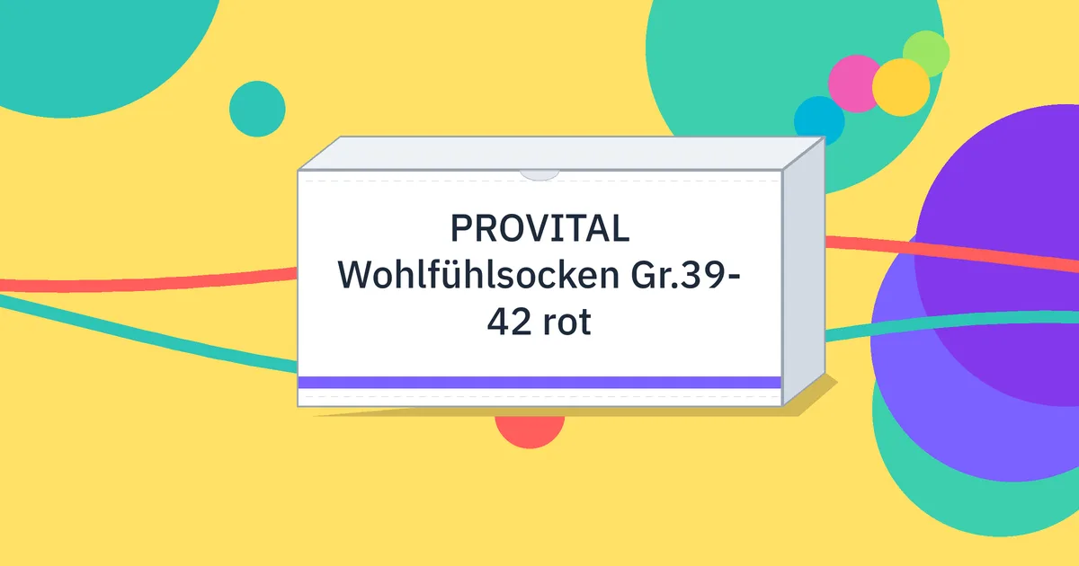 Symbolbild: Packung mit der Aufschrift PROVITAL Wohlfühlsocken Gr.39-42 rot (PZN 20796828) – Verfügbarkeit und Bezug in Apotheken in Frankfurt am Main