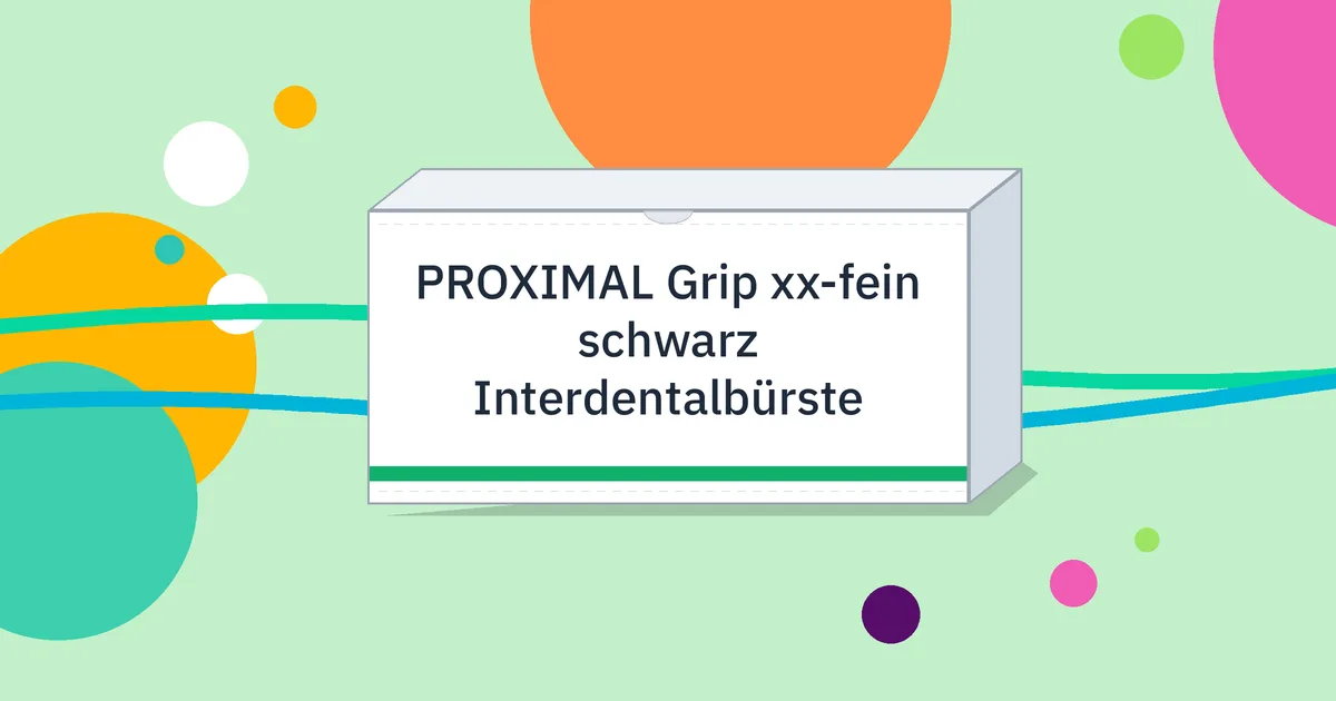 Symbolbild: Packung mit der Aufschrift PROXIMAL Grip xx-fein schwarz Interdentalbürste (PZN 00195386) – Verfügbarkeit und Bezug in Apotheken in Frankfurt am Main