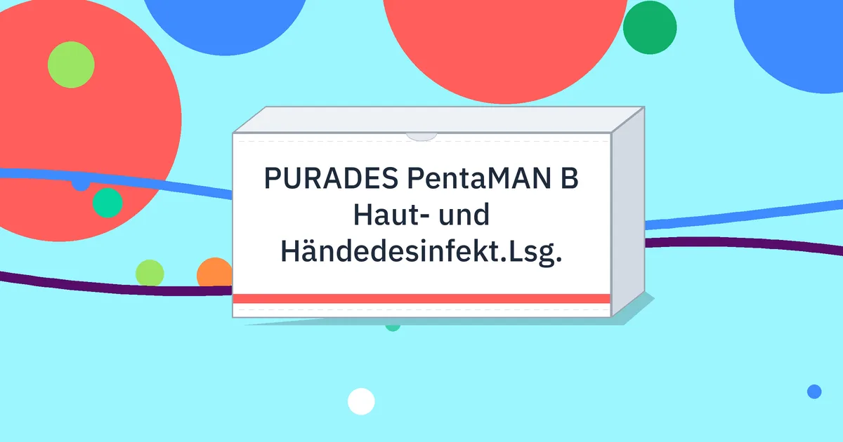 Symbolbild: Packung mit der Aufschrift PURADES PentaMAN B Haut- und Händedesinfekt.Lsg. (PZN 14005432) – Verfügbarkeit und Bezug in Apotheken in Frankfurt am Main