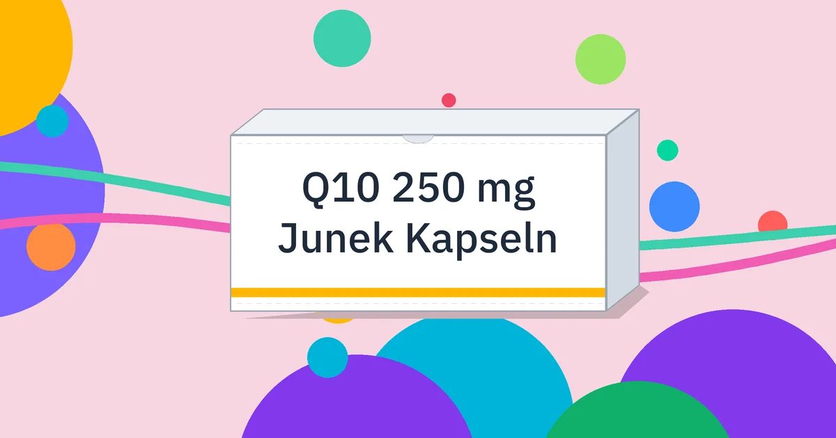 Symbolbild: Packung mit der Aufschrift Q10 250 mg Junek Kapseln (PZN 09720747) – Verfügbarkeit und Bezug in Apotheken in Frankfurt am Main