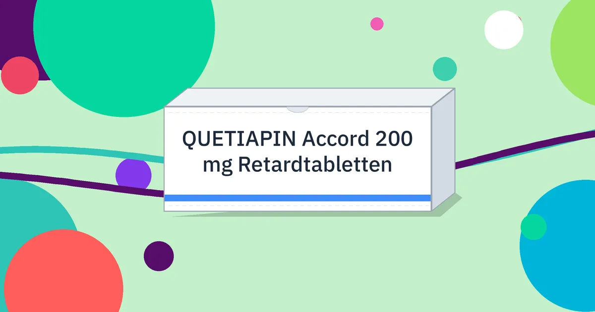 Symbolbild: Packung mit der Aufschrift QUETIAPIN Accord 200 mg Retardtabletten (PZN 15379057) – Verfügbarkeit und Bezug in Apotheken in Frankfurt am Main