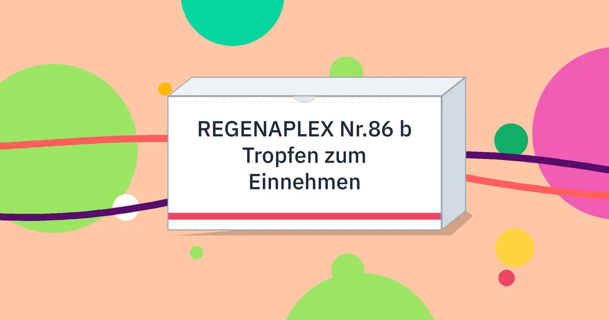 Symbolbild: Packung mit der Aufschrift REGENAPLEX Nr.86 b Tropfen zum Einnehmen (PZN 02643400) – Verfügbarkeit und Bezug in Apotheken in Frankfurt am Main