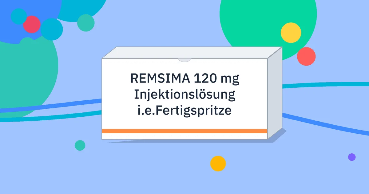 Symbolbild: Packung mit der Aufschrift REMSIMA 120 mg Injektionslösung i.e.Fertigspritze (PZN 17928580) – Verfügbarkeit und Bezug in Apotheken in Frankfurt am Main