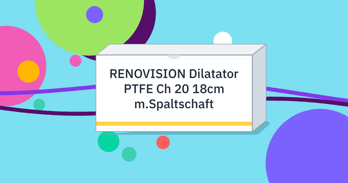 Symbolbild: Packung mit der Aufschrift RENOVISION Dilatator PTFE Ch 20 18cm m.Spaltschaft (PZN 18306277) – Verfügbarkeit und Bezug in Apotheken in Frankfurt am Main
