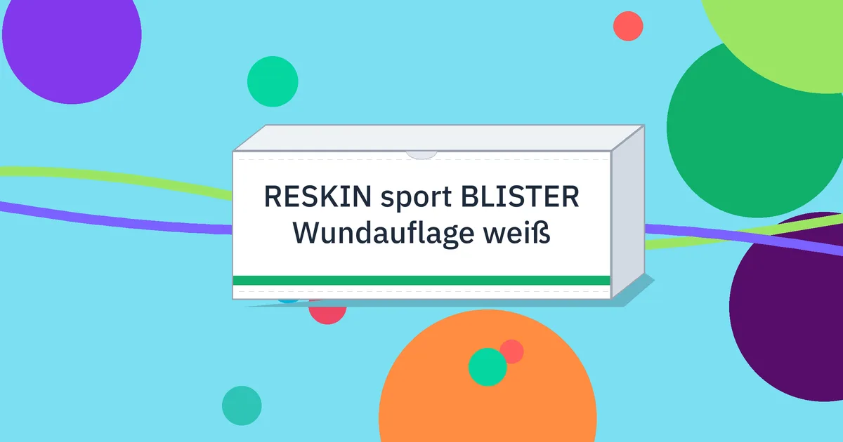 Symbolbild: Packung mit der Aufschrift RESKIN sport BLISTER Wundauflage weiß (PZN 18740186) – Verfügbarkeit und Bezug in Apotheken in Frankfurt am Main