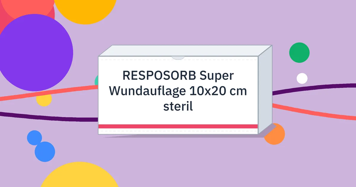 Symbolbild: Packung mit der Aufschrift RESPOSORB Super Wundauflage 10x20 cm steril (PZN 20828480) – Verfügbarkeit und Bezug in Apotheken in Frankfurt am Main