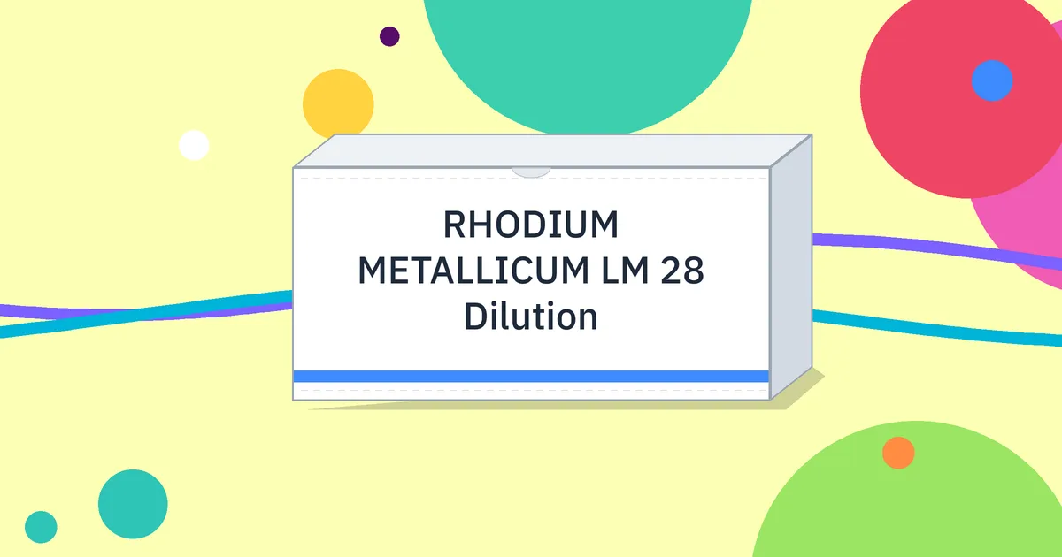 Symbolbild: Packung mit der Aufschrift RHODIUM METALLICUM LM 28 Dilution (PZN 13050577) – Verfügbarkeit und Bezug in Apotheken in Frankfurt am Main