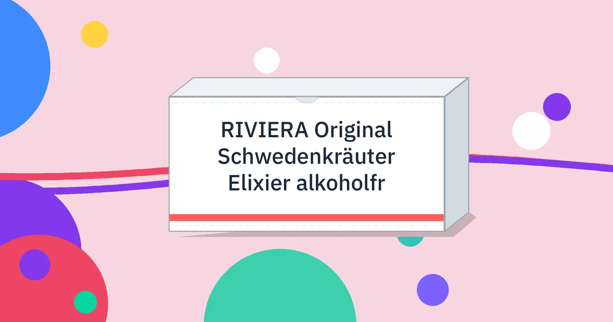 Symbolbild: Packung mit der Aufschrift RIVIERA Original Schwedenkräuter Elixier alkoholfr (PZN 17628866) – Verfügbarkeit und Bezug in Apotheken in Frankfurt am Main