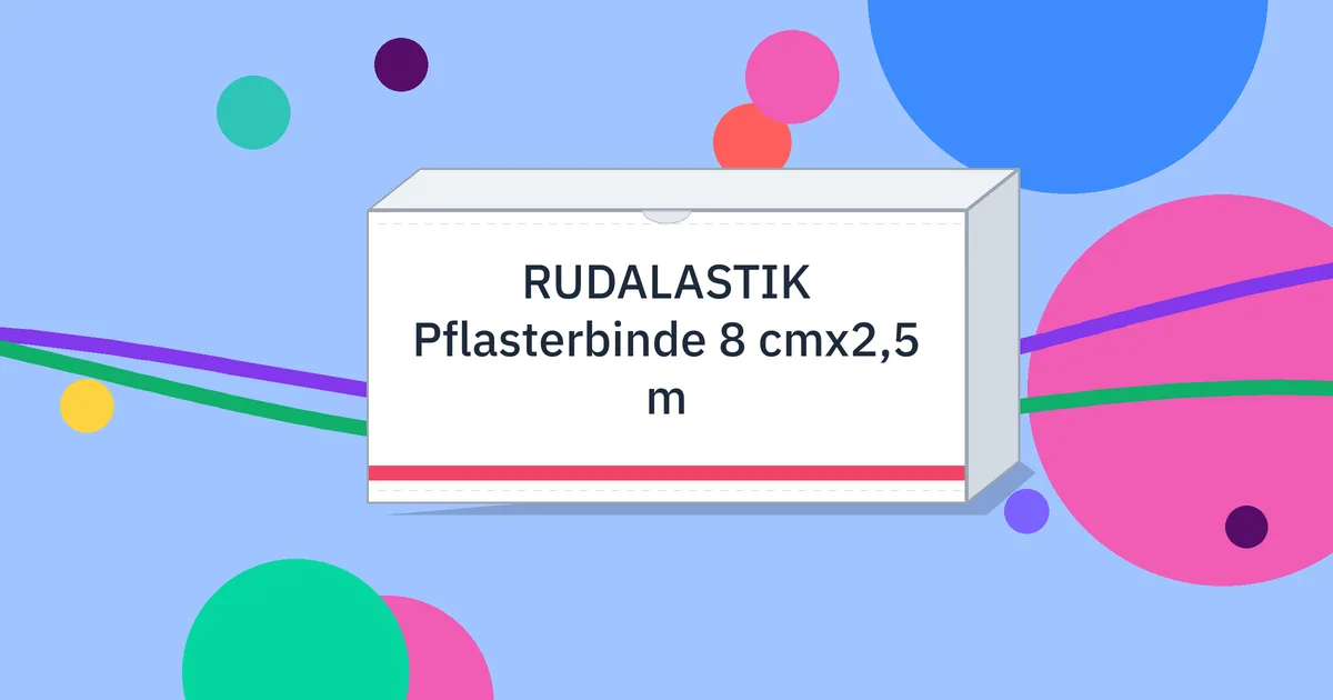 Symbolbild: Packung mit der Aufschrift RUDALASTIK Pflasterbinde 8 cmx2,5 m (PZN 01436225) – Verfügbarkeit und Bezug in Apotheken in Frankfurt am Main