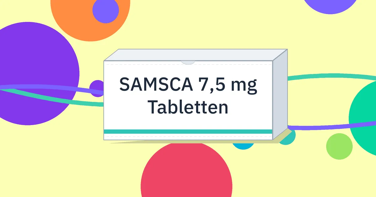 Symbolbild: Packung mit der Aufschrift SAMSCA 7,5 mg Tabletten (PZN 20596176) – Verfügbarkeit und Bezug in Apotheken in Frankfurt am Main