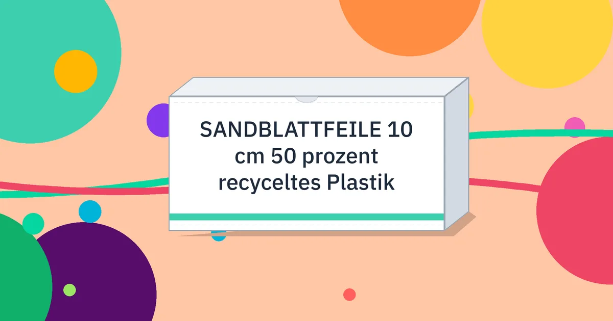 Symbolbild: Packung mit der Aufschrift SANDBLATTFEILE 10 cm 50 prozent recyceltes Plastik (PZN 17288494) – Verfügbarkeit und Bezug in Apotheken in Frankfurt am Main