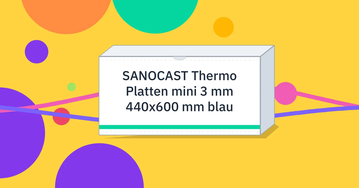 Symbolbild: Packung mit der Aufschrift SANOCAST Thermo Platten mini 3 mm 440x600 mm blau (PZN 15259583) – Verfügbarkeit und Bezug in Apotheken in Frankfurt am Main