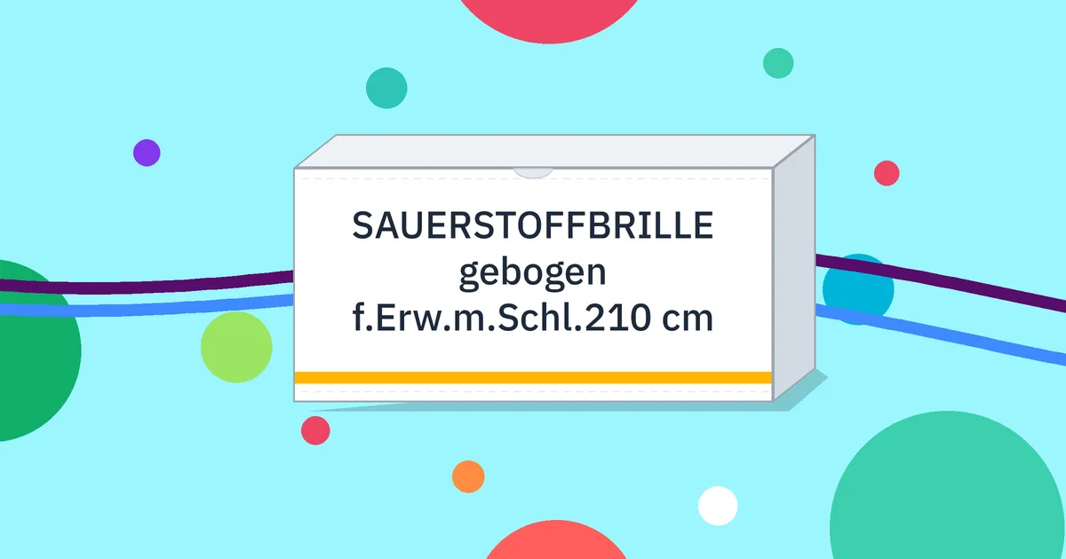 Symbolbild: Packung mit der Aufschrift SAUERSTOFFBRILLE gebogen f.Erw.m.Schl.210 cm (PZN 06728599) – Verfügbarkeit und Bezug in Apotheken in Frankfurt am Main