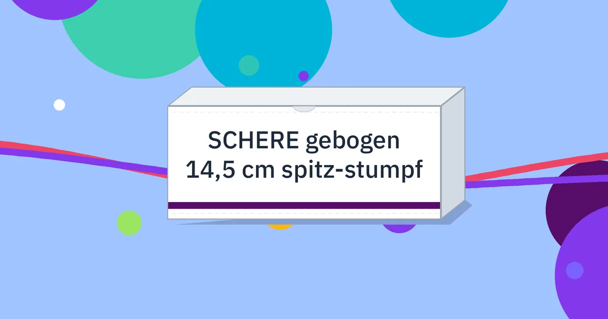 Symbolbild: Packung mit der Aufschrift SCHERE gebogen 14,5 cm spitz-stumpf (PZN 15869293) – Verfügbarkeit und Bezug in Apotheken in Frankfurt am Main