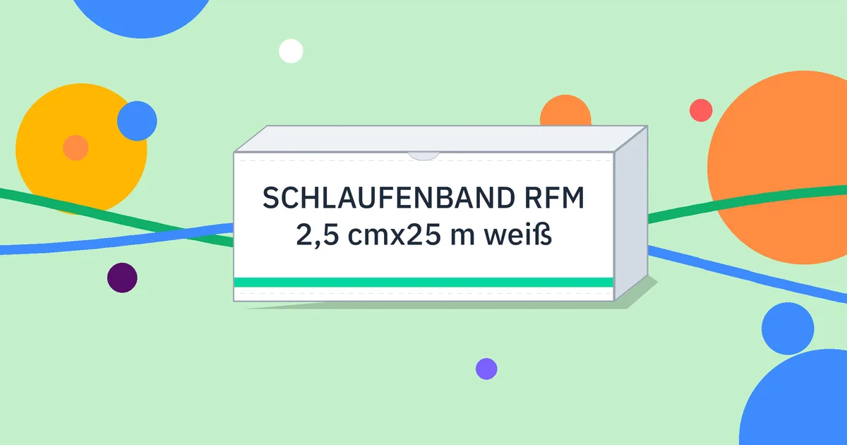 Symbolbild: Packung mit der Aufschrift SCHLAUFENBAND RFM 2,5 cmx25 m weiß (PZN 06490620) – Verfügbarkeit und Bezug in Apotheken in Frankfurt am Main