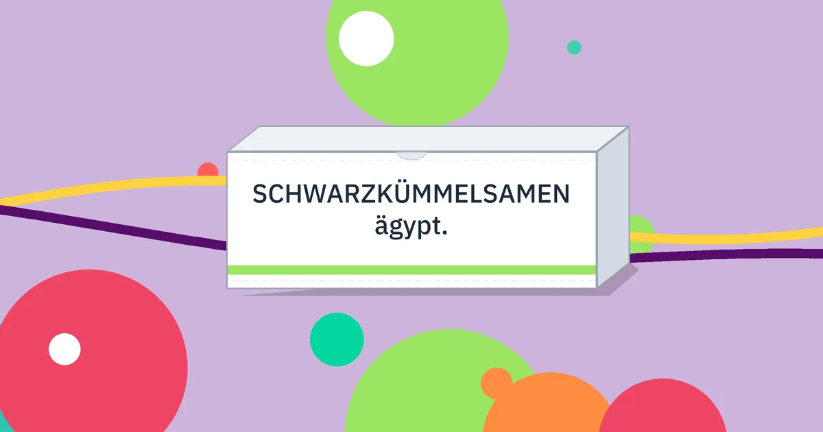 Symbolbild: Packung mit der Aufschrift SCHWARZKÜMMELSAMEN ägypt. (PZN 07706418) – Verfügbarkeit und Bezug in Apotheken in Frankfurt am Main