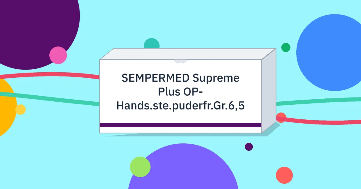 Symbolbild: Packung mit der Aufschrift SEMPERMED Supreme Plus OP-Hands.ste.puderfr.Gr.6,5 (PZN 11123728) – Verfügbarkeit und Bezug in Apotheken in Frankfurt am Main