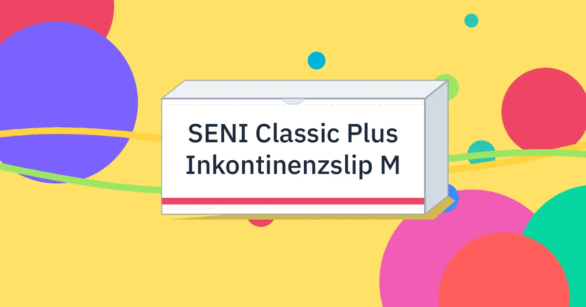 Symbolbild: Packung mit der Aufschrift SENI Classic Plus Inkontinenzslip M (PZN 13334702) – Verfügbarkeit und Bezug in Apotheken in Frankfurt am Main