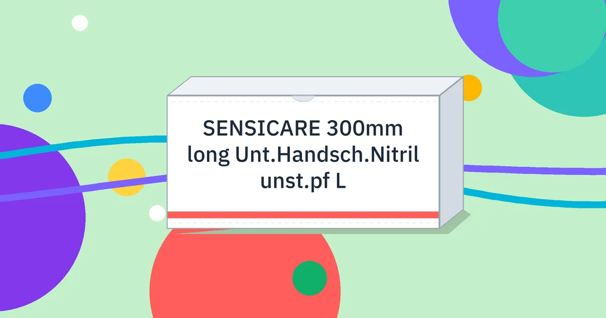 Symbolbild: Packung mit der Aufschrift SENSICARE 300mm long Unt.Handsch.Nitril unst.pf L (PZN 20205773) – Verfügbarkeit und Bezug in Apotheken in Frankfurt am Main