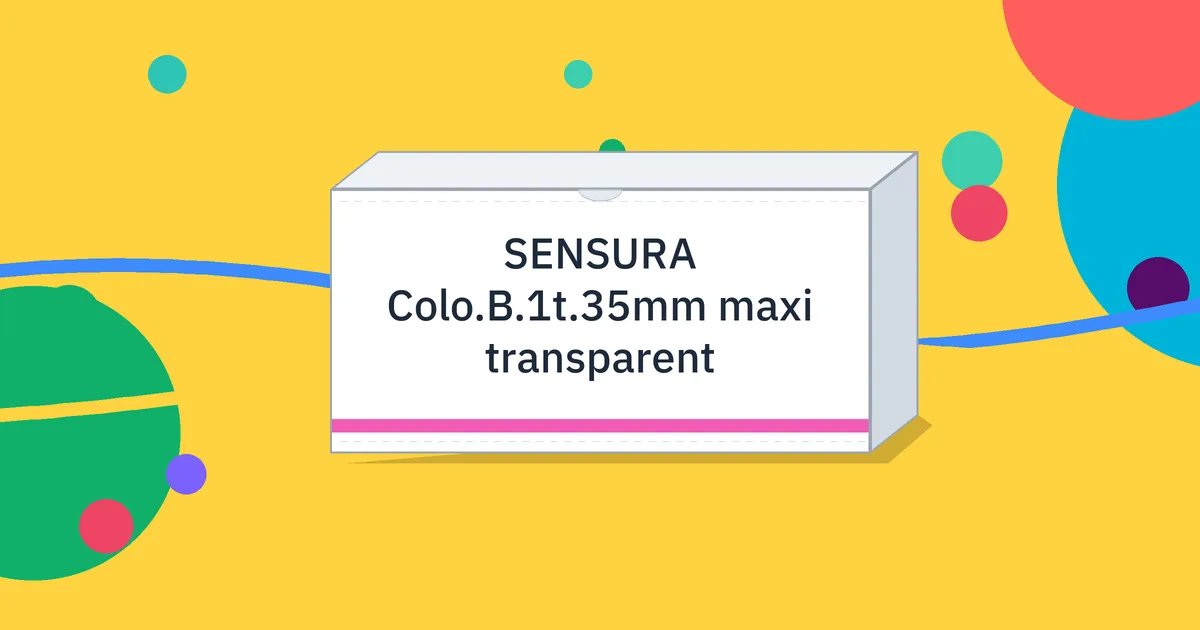 Symbolbild: Packung mit der Aufschrift SENSURA Colo.B.1t.35mm maxi transparent (PZN 03029300) – Verfügbarkeit und Bezug in Apotheken in Frankfurt am Main