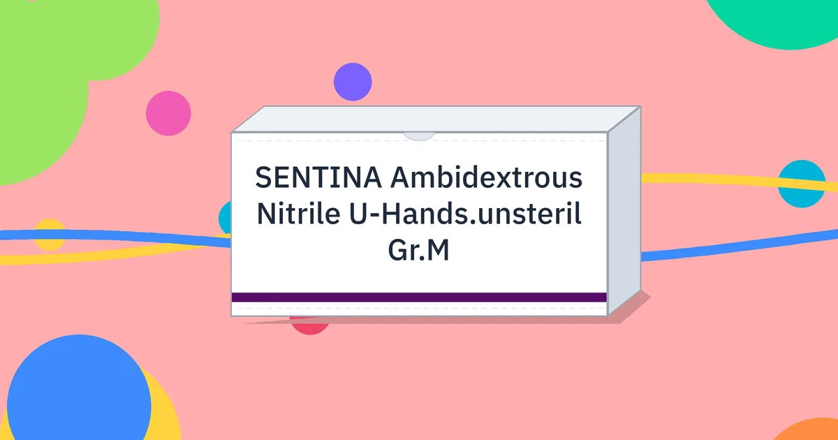 Symbolbild: Packung mit der Aufschrift SENTINA Ambidextrous Nitrile U-Hands.unsteril Gr.M (PZN 17516021) – Verfügbarkeit und Bezug in Apotheken in Frankfurt am Main