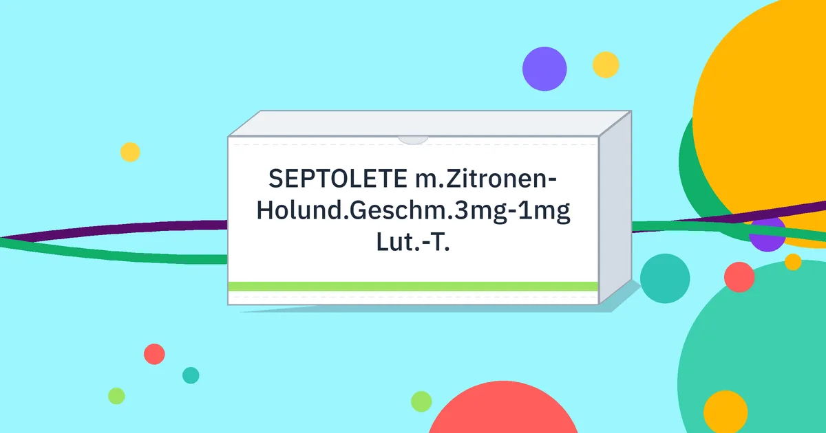 Symbolbild: Packung mit der Aufschrift SEPTOLETE m.Zitronen-Holund.Geschm.3mg-1mg Lut.-T. (PZN 19104446) – Verfügbarkeit und Bezug in Apotheken in Frankfurt am Main