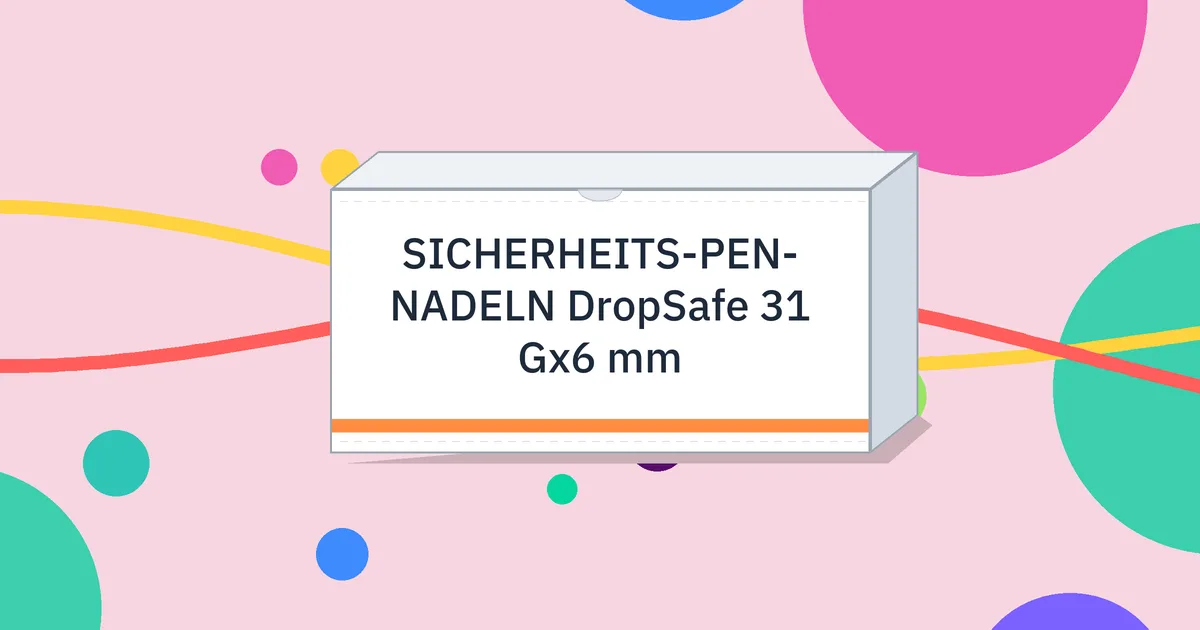 Symbolbild: Packung mit der Aufschrift SICHERHEITS-PEN-NADELN DropSafe 31 Gx6 mm (PZN 19703709) – Verfügbarkeit und Bezug in Apotheken in Frankfurt am Main