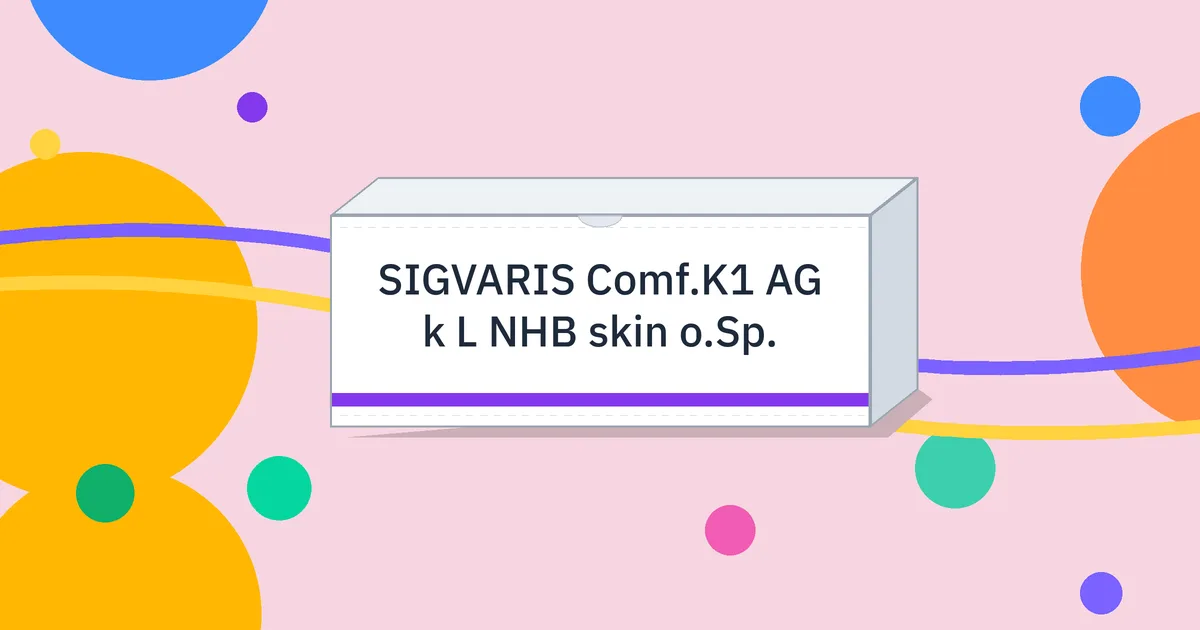 Symbolbild: Packung mit der Aufschrift SIGVARIS Comf.K1 AG k L NHB skin o.Sp. (PZN 17097854) – Verfügbarkeit und Bezug in Apotheken in Frankfurt am Main