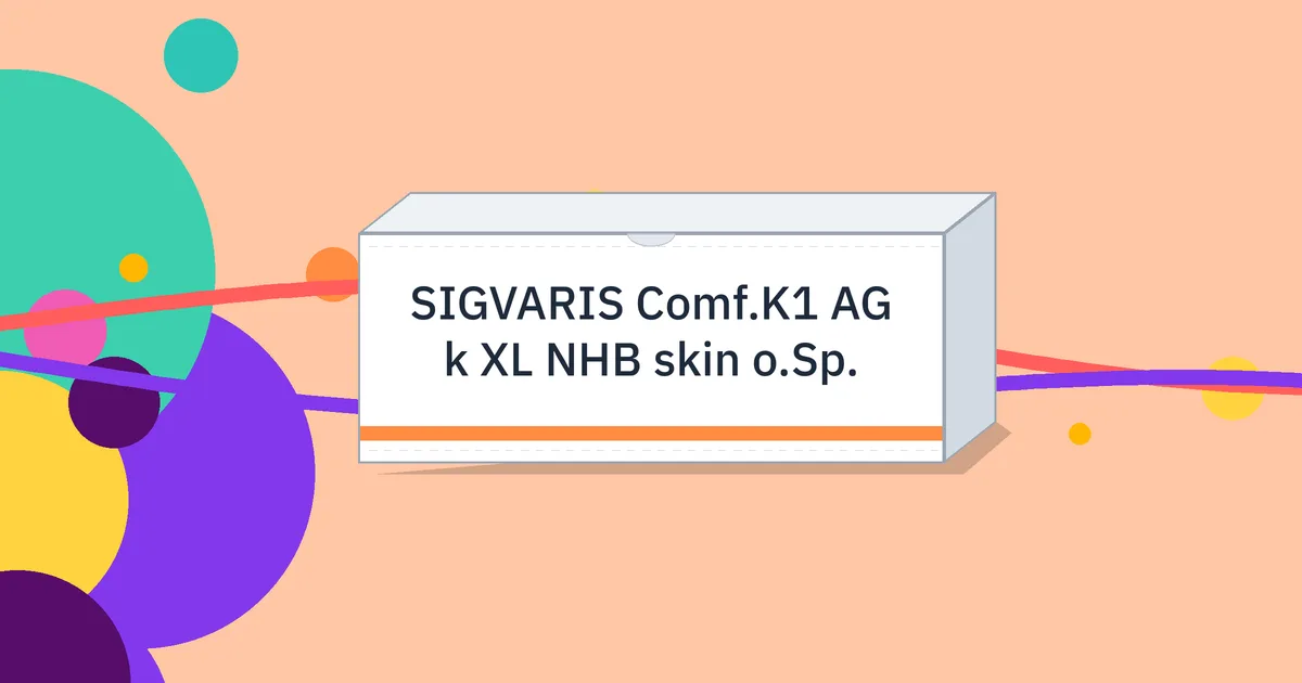 Symbolbild: Packung mit der Aufschrift SIGVARIS Comf.K1 AG k XL NHB skin o.Sp. (PZN 17097883) – Verfügbarkeit und Bezug in Apotheken in Frankfurt am Main
