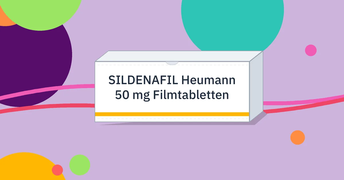 Symbolbild: Packung mit der Aufschrift SILDENAFIL Heumann 50 mg Filmtabletten (PZN 18042602) – Verfügbarkeit und Bezug in Apotheken in Frankfurt am Main