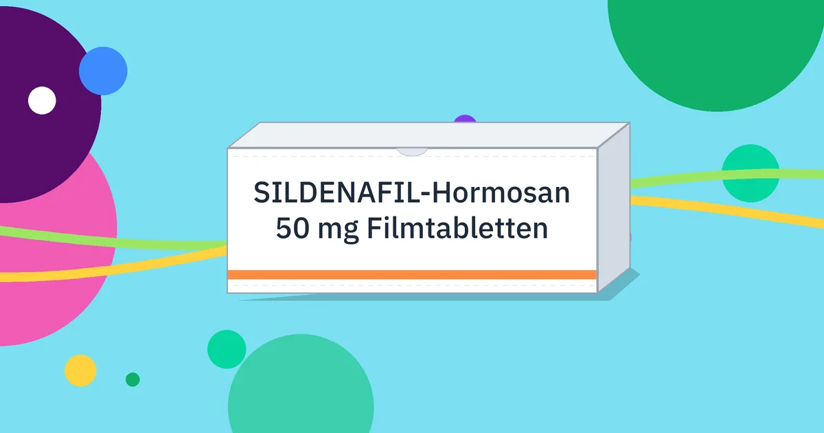 Symbolbild: Packung mit der Aufschrift SILDENAFIL-Hormosan 50 mg Filmtabletten (PZN 18373517) – Verfügbarkeit und Bezug in Apotheken in Frankfurt am Main